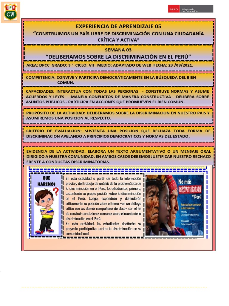 Ficha Semana 3 - DPCC 3er Grado PDF | PDF