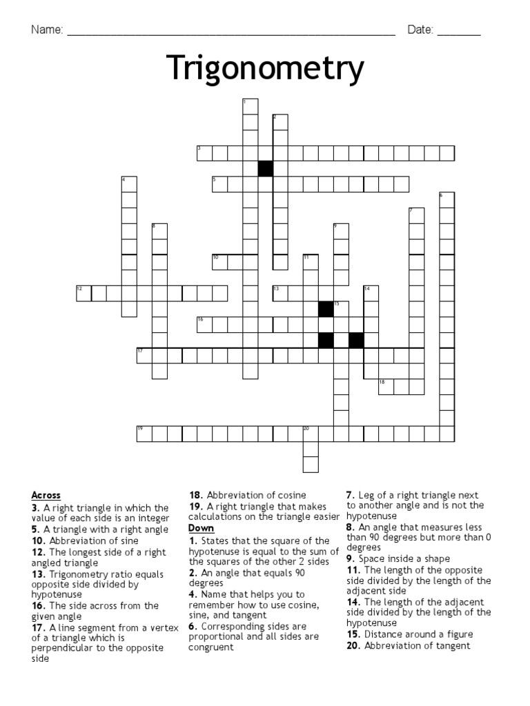 Trigonometry Crossword Puzzle | PDF | Triangle | Trigonometry