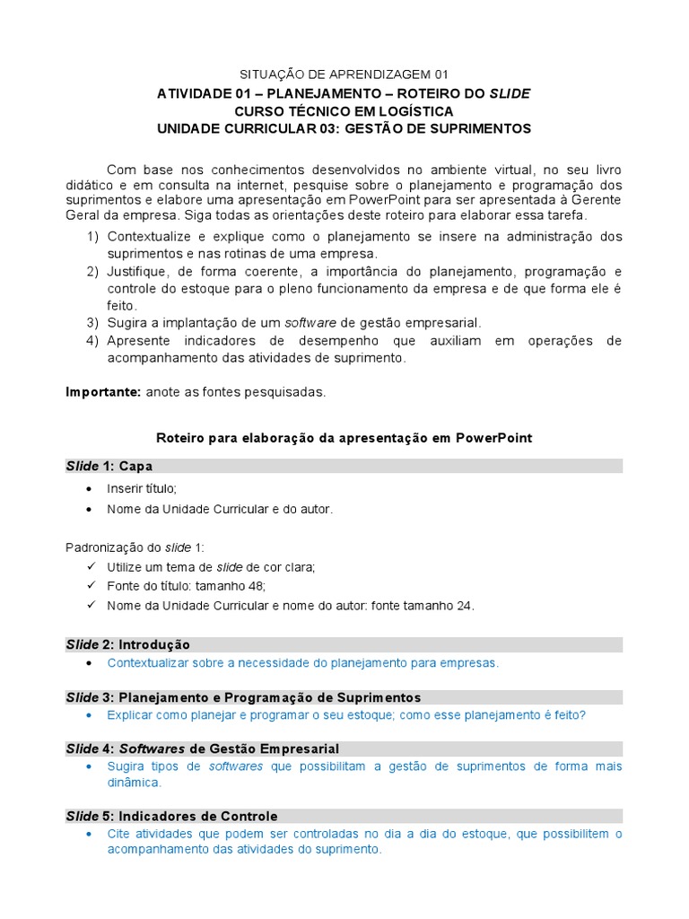 Tec - Log UC3 SA1 ATV1 Roteiro Slide | PDF