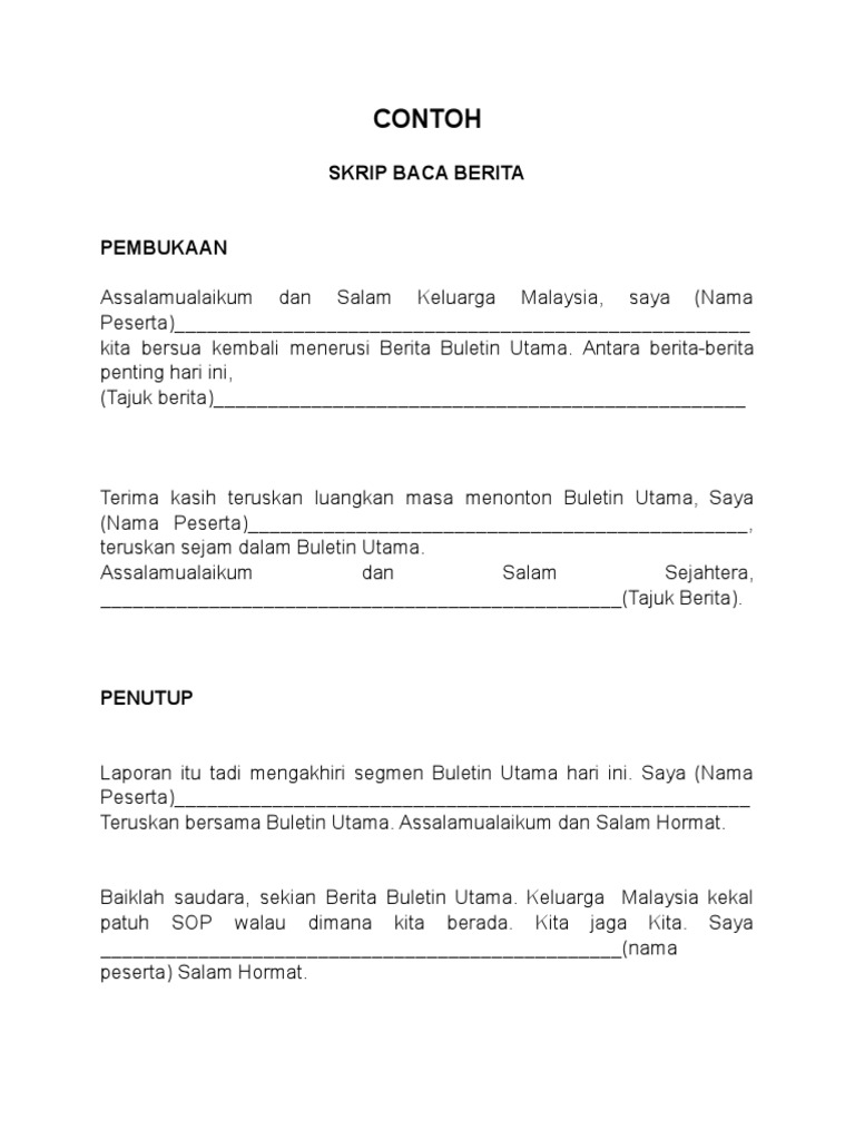 Contoh (Pembukaan Dan Penutup) Skrip Baca Berita | PDF