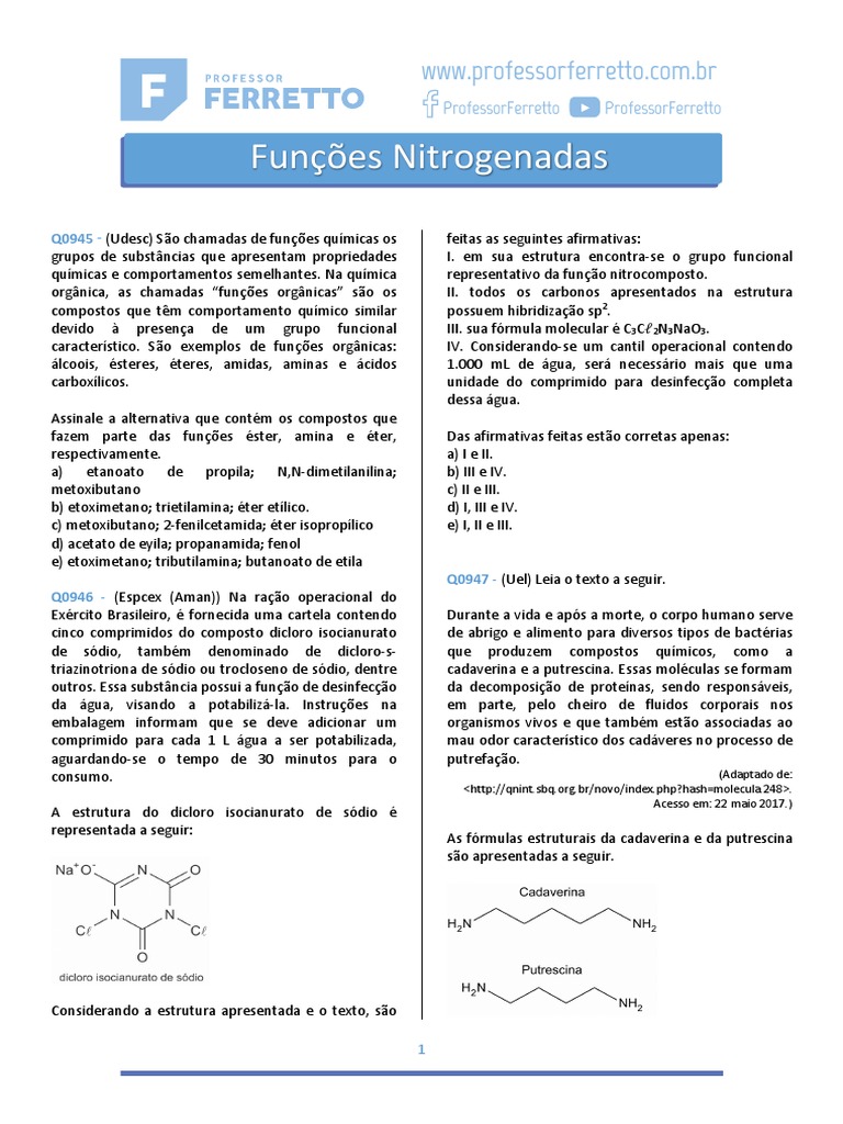 Funções Nitrogenadas | PDF | Amina | Éster