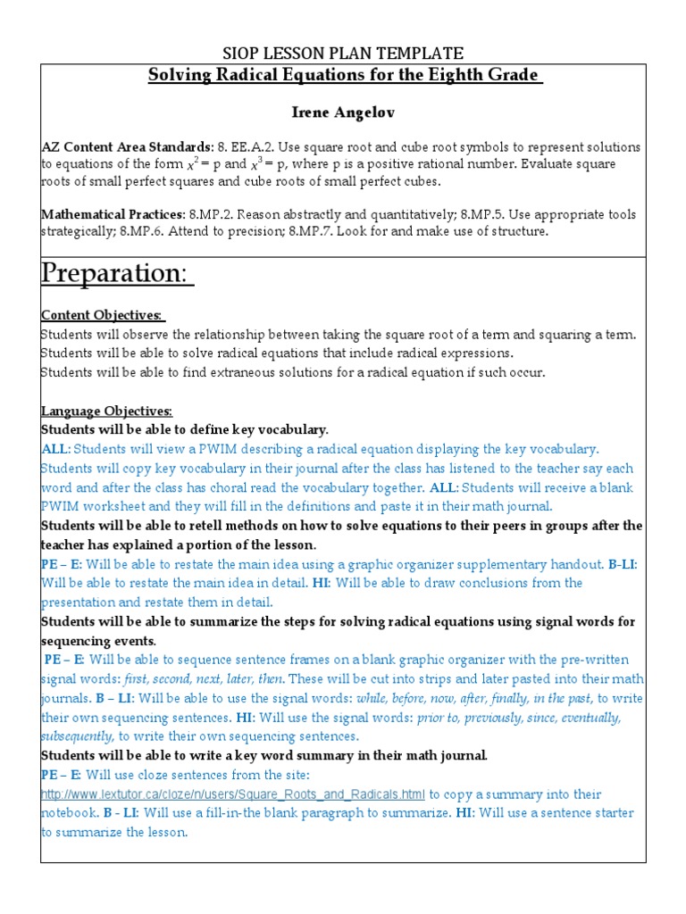 Example of Mrs Angelovs Detailed Lesson Plan | PDF | Equations | Question