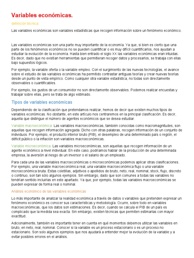 Variables Económicas | PDF | Macroeconómica | Política económica