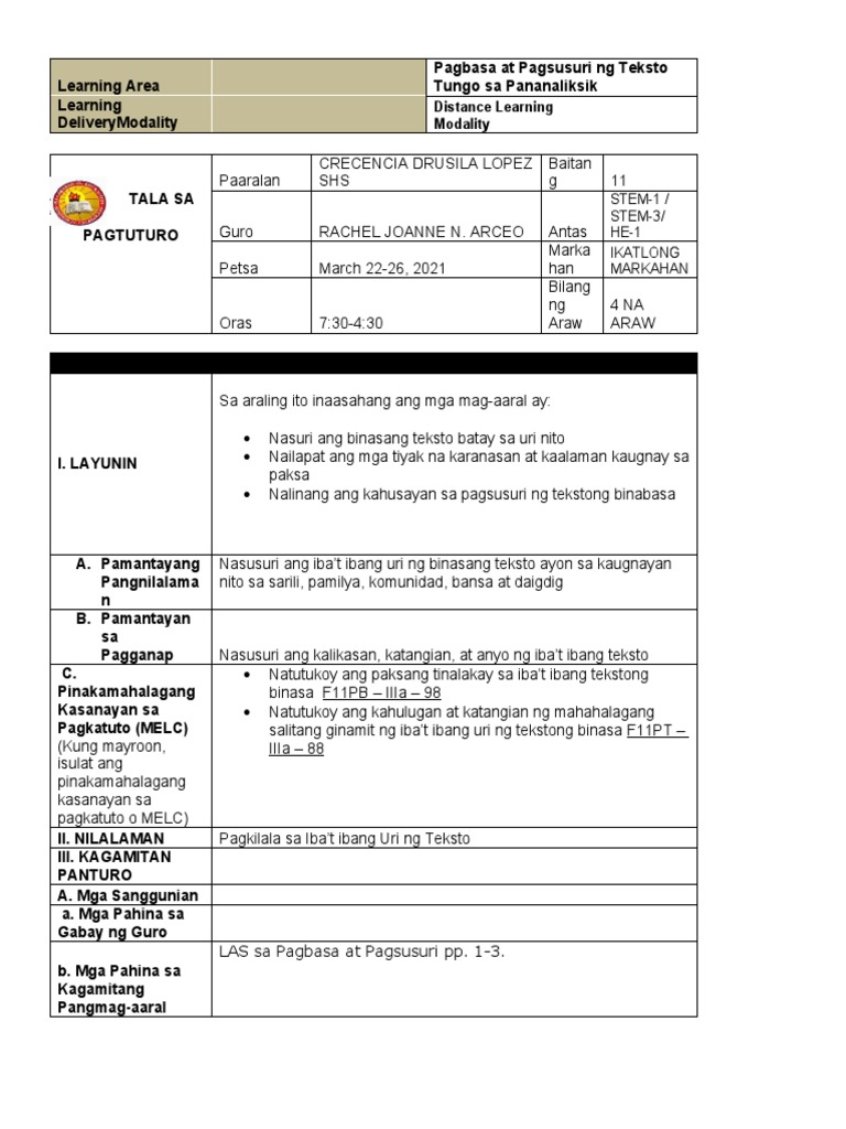LE 3 PAGBASA at PAGSUSURI | PDF