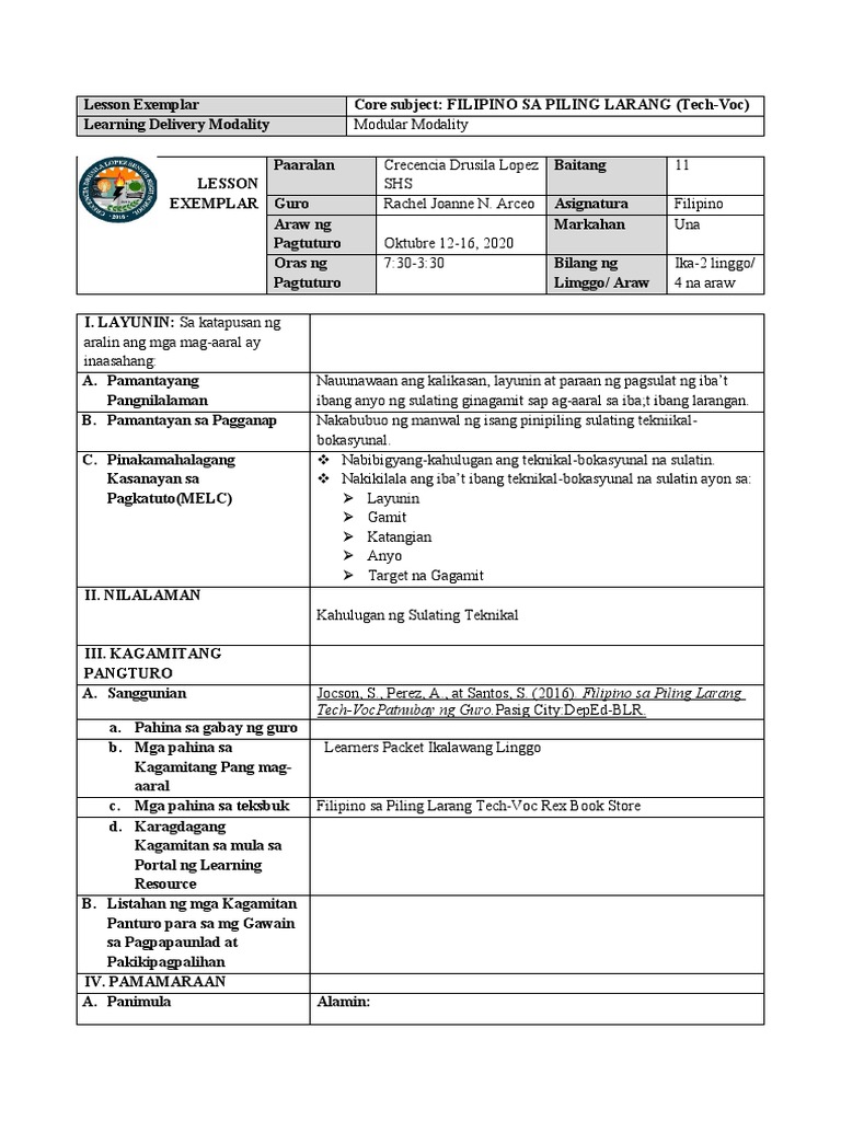 Lesson-Exemplar-FPL Week 2 | PDF