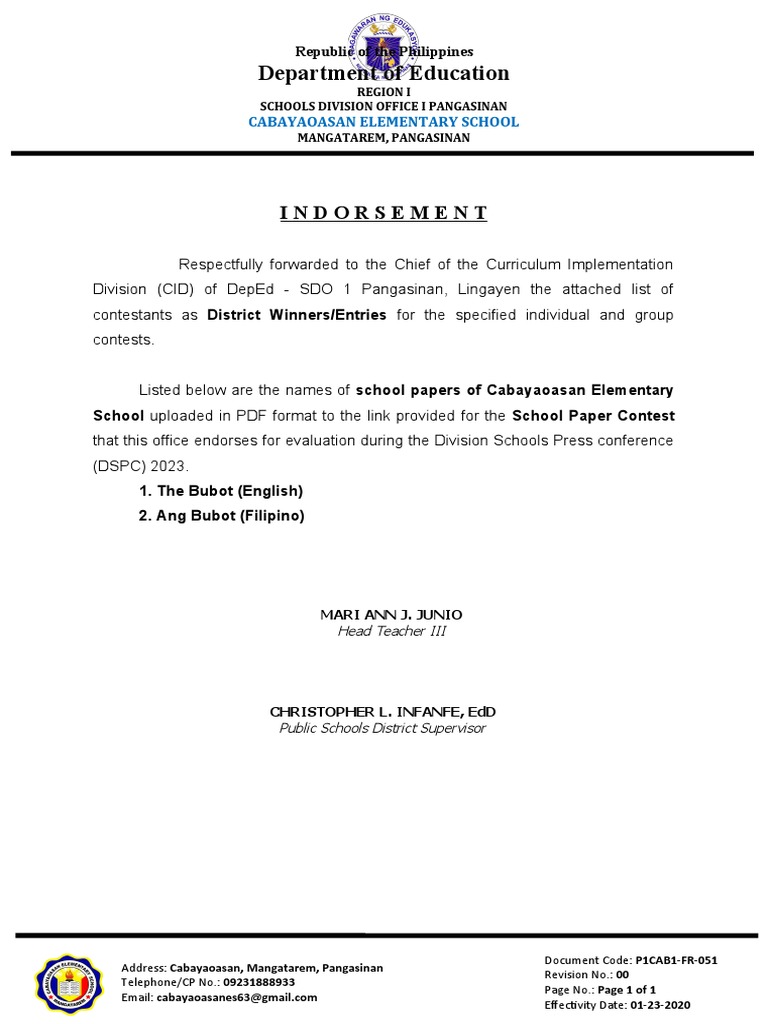 Template-Indorsement Sample | PDF