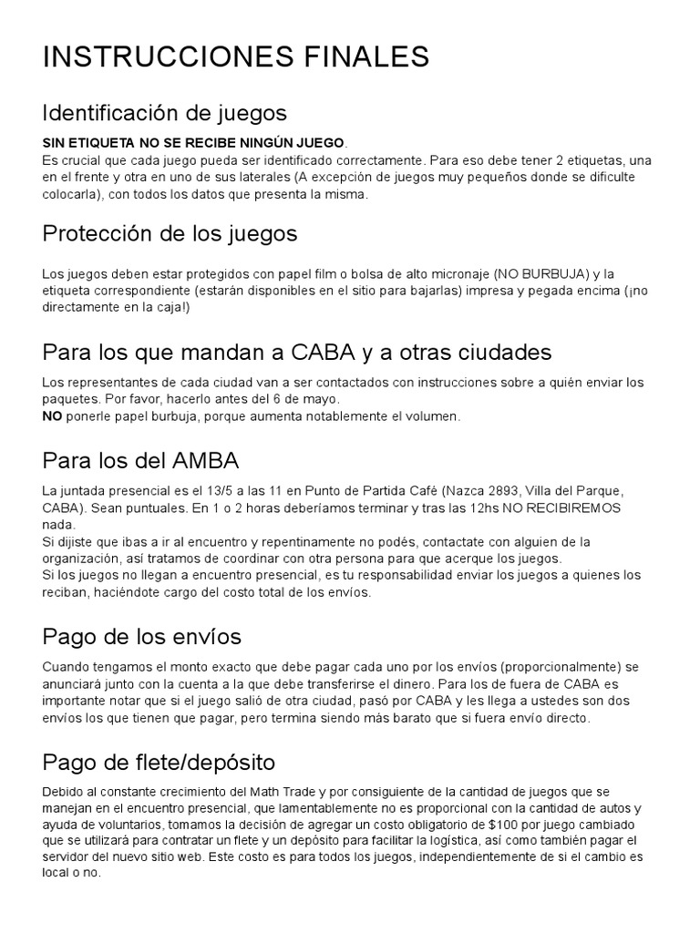 Instrucciones de Envio | PDF | Juegos y actividades