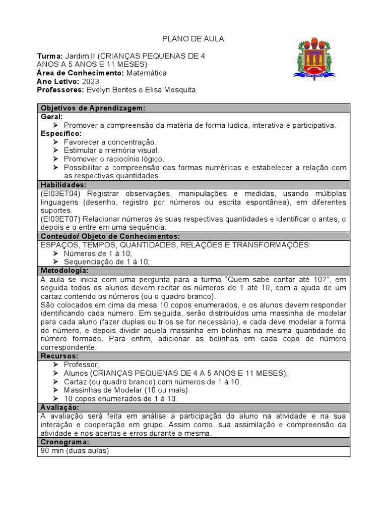 Plano de Aula - Matematica-1 | PDF