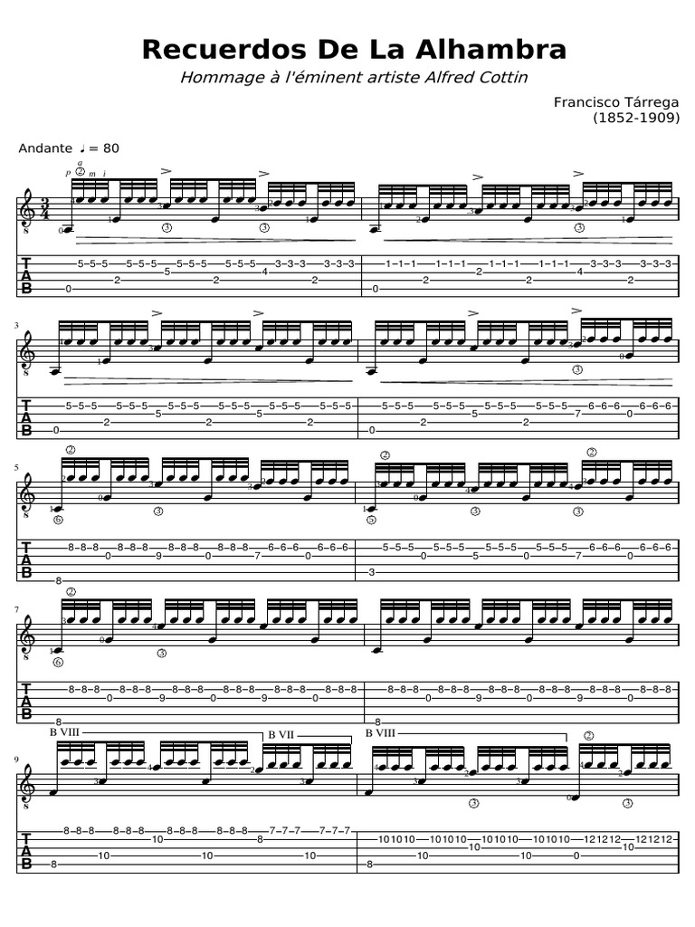 Recuerdos de La Alhambra - Francisco Tarrega - Tab | PDF