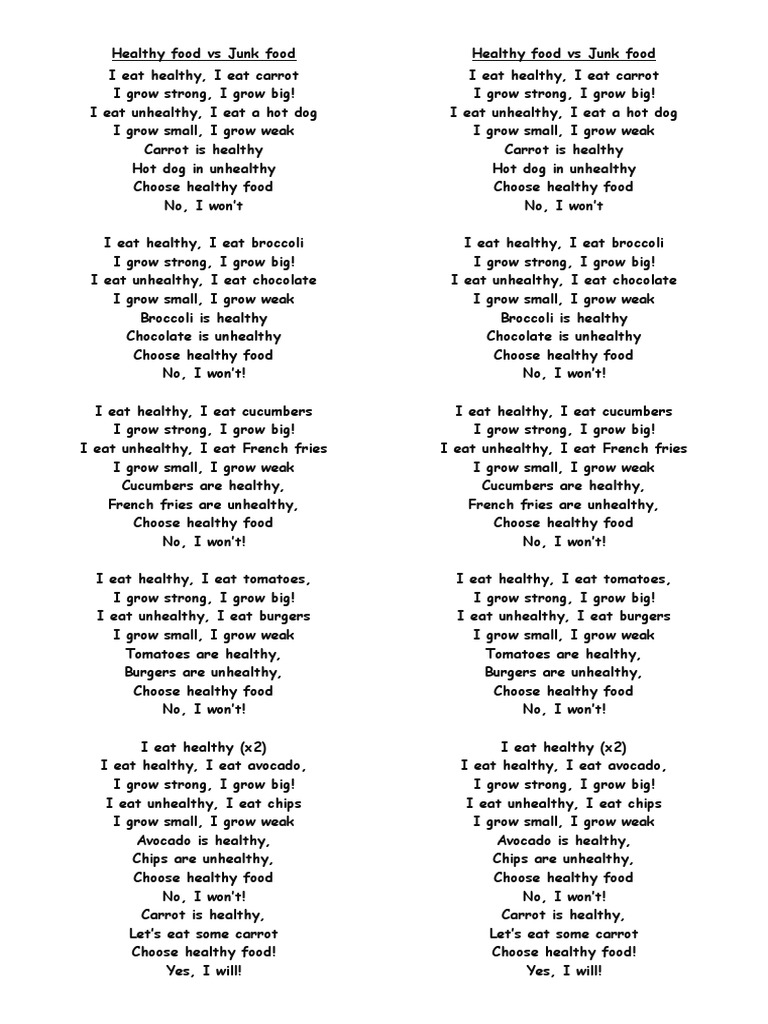Healthy vs Junk Food Song Lyrics | PDF | Nutrition | Diet & Nutrition