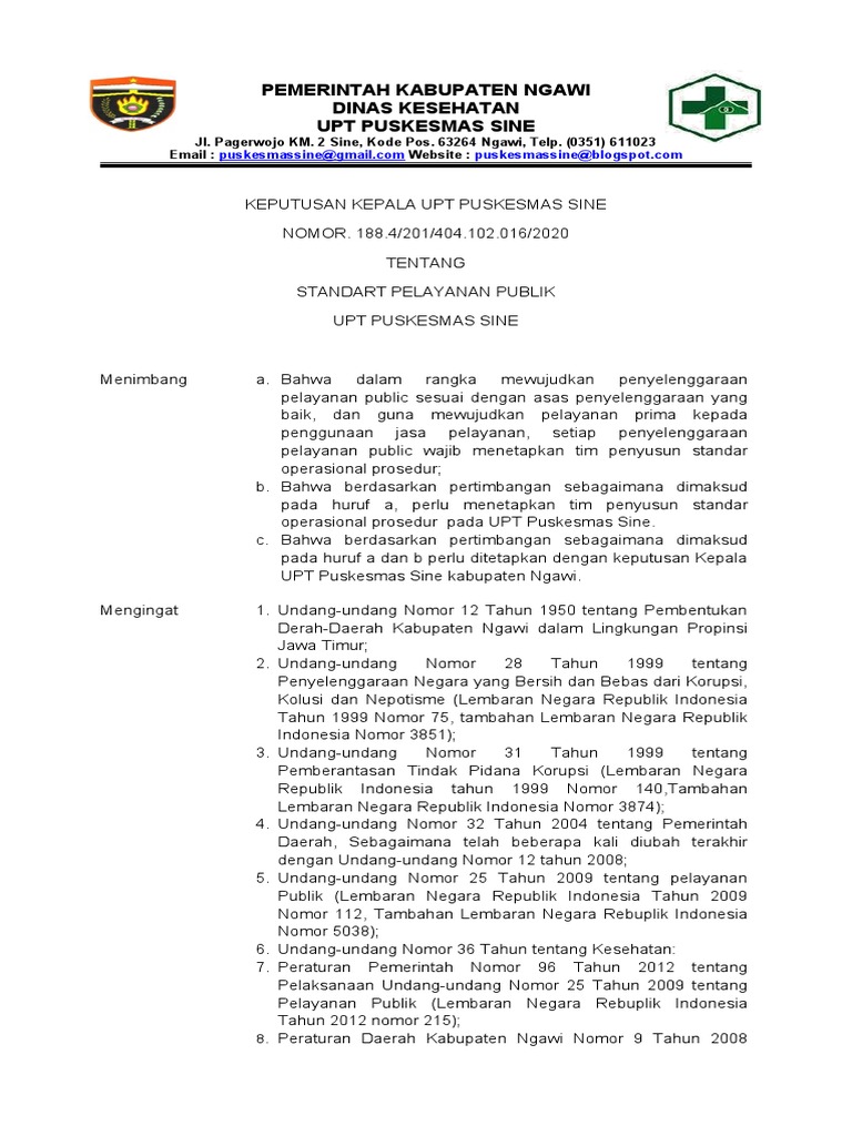 SK Standart Pelayanan Publik | PDF