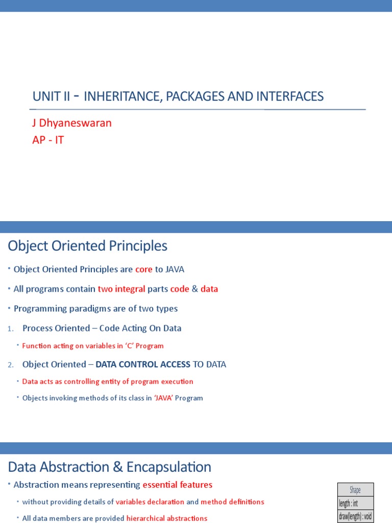 U02 Inheritance Interface And Packages 30 07 2018 Pdf