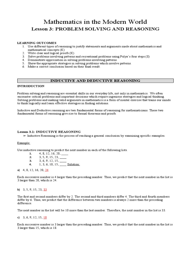 Math Problem Solving Skills | PDF | Inductive Reasoning | Reason