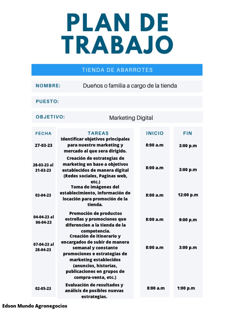 Azul Blanco Tabla de Trabajo Programa Planificador | PDF