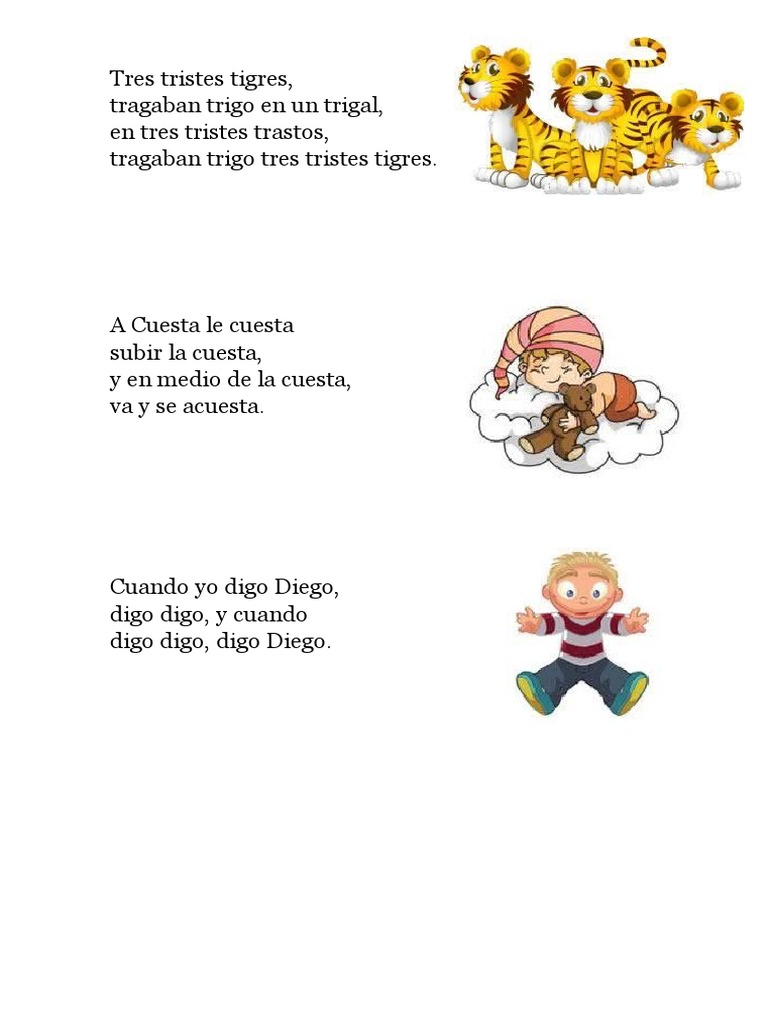 Trabalenguas de los tres tristes tigres | PDF