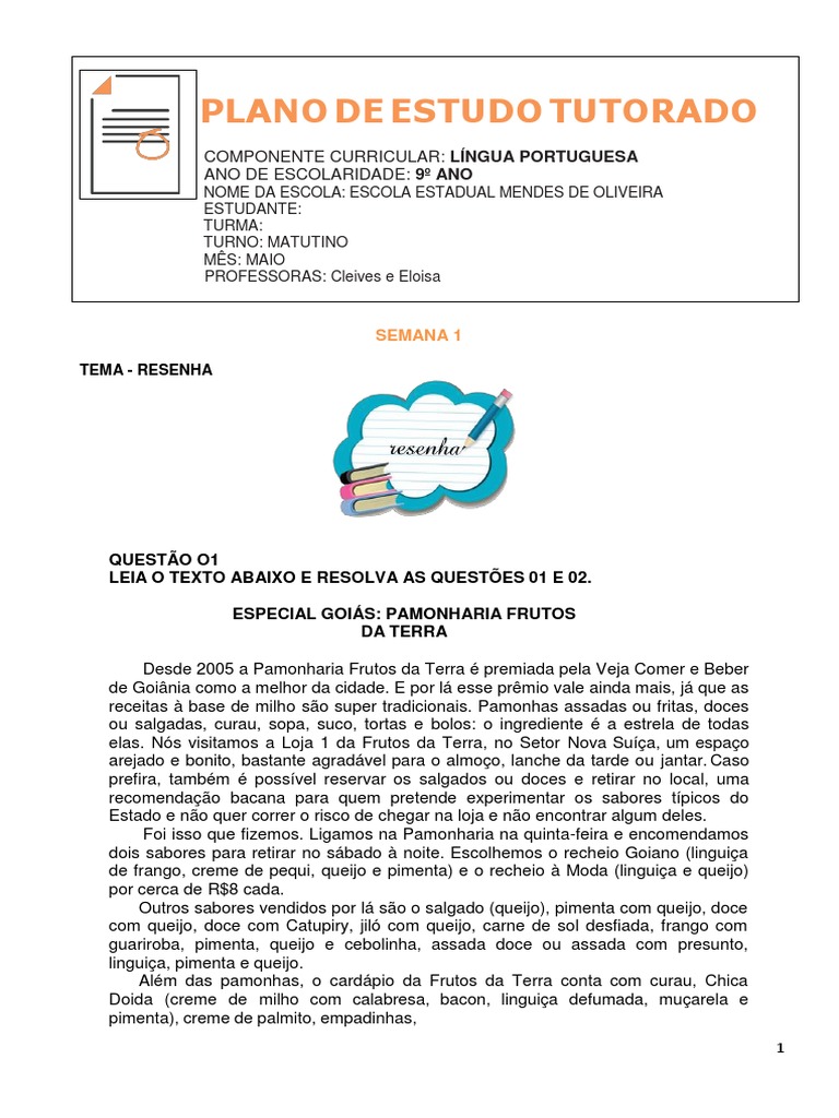 Pet Complementar - 9º Ano - Língua Portuguesa | PDF
