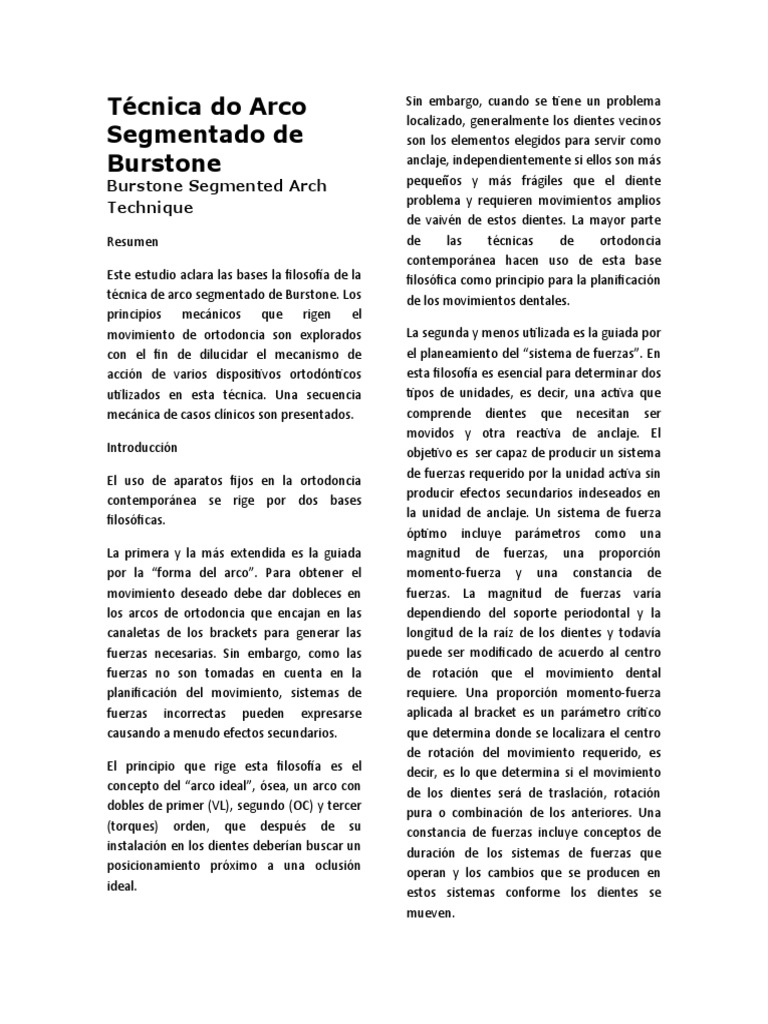 Técnica de Arco Segmentado de Burstone | PDF | Fuerza | Ortodoncia
