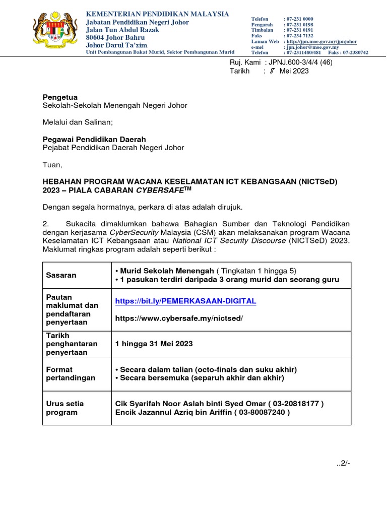 HEBAHAN PROGRAM WACANA KESELAMATAN ICT KEBANGSAAN NICTSeD 2023 | PDF