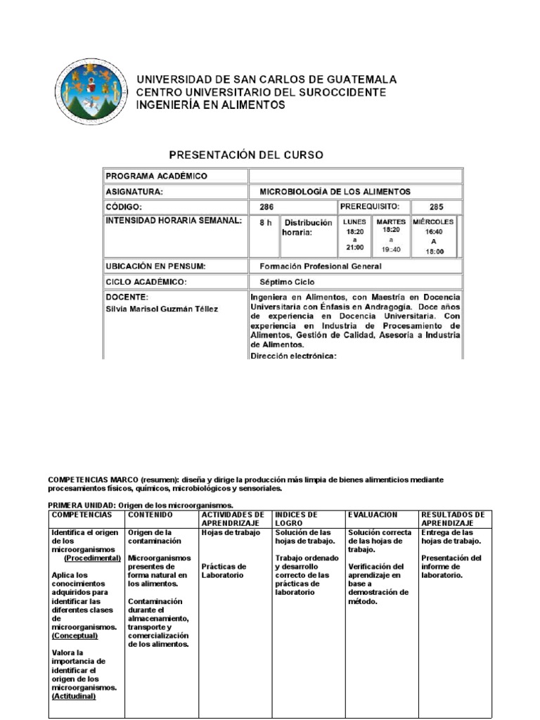 Programa Curso de Microbiología de Los Alimentos | PDF | Alimentos ... Programa Curso de Microbiología de Los Alimentos | PDF | Alimentos ...