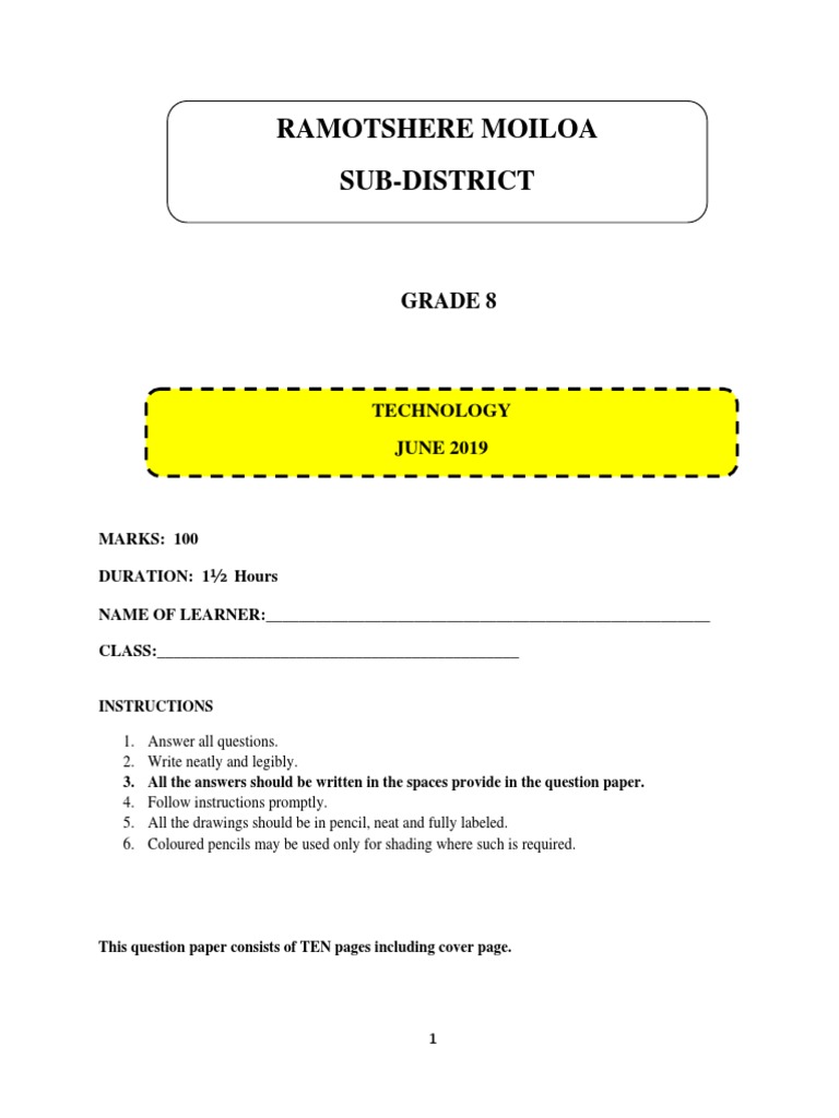 Grade 8 Tech June 2019 1 | PDF | Gear | Mechanical Engineering
