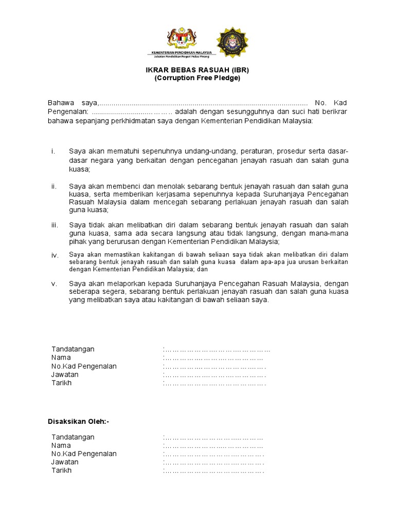 Ikrar Bebas Rasuah SKPT | PDF