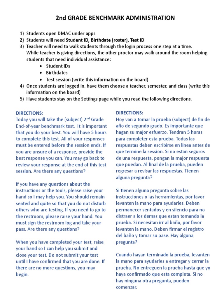 2nd Grade Benchmark Administration | PDF