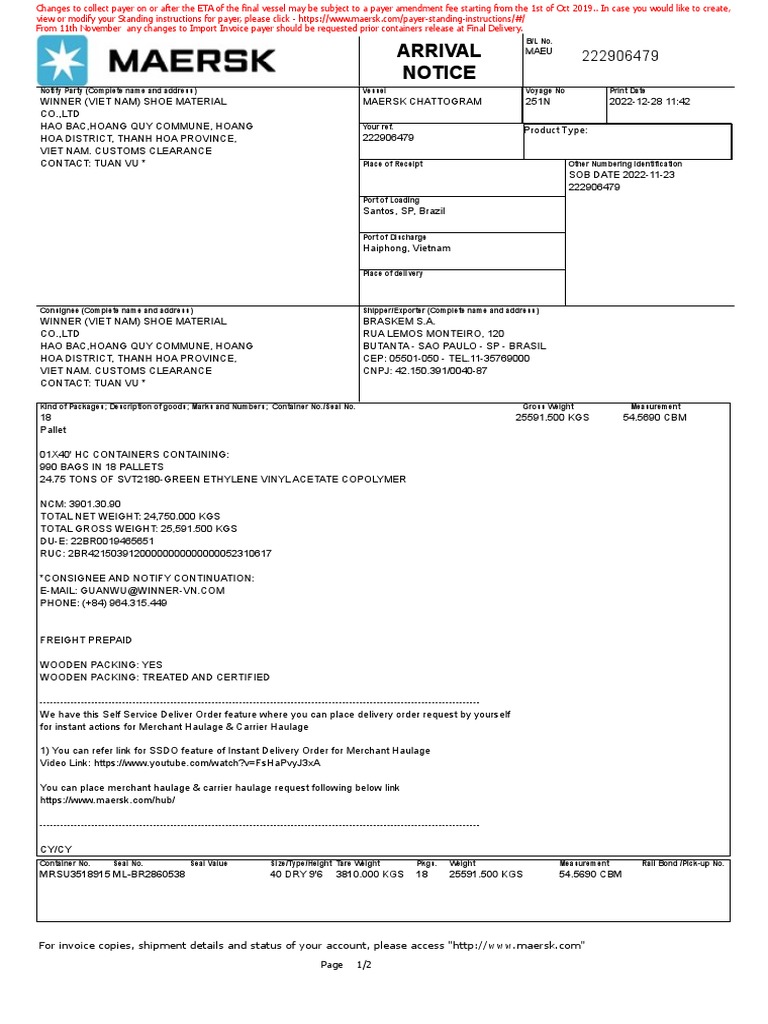 Arrival Notice | PDF | Bill Of Lading | Cargo