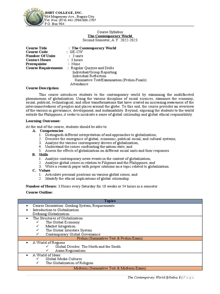 520849605-The-Contemporary-World-Syllabus-2.docx Final | PDF ...