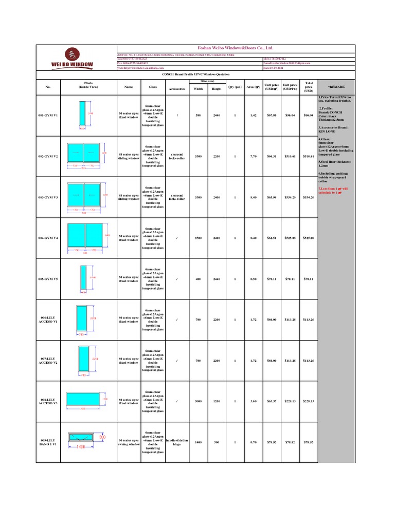 (Double Glass) WEI BO UPVC Windows Quotation 27-09-2021 | PDF | Window ...