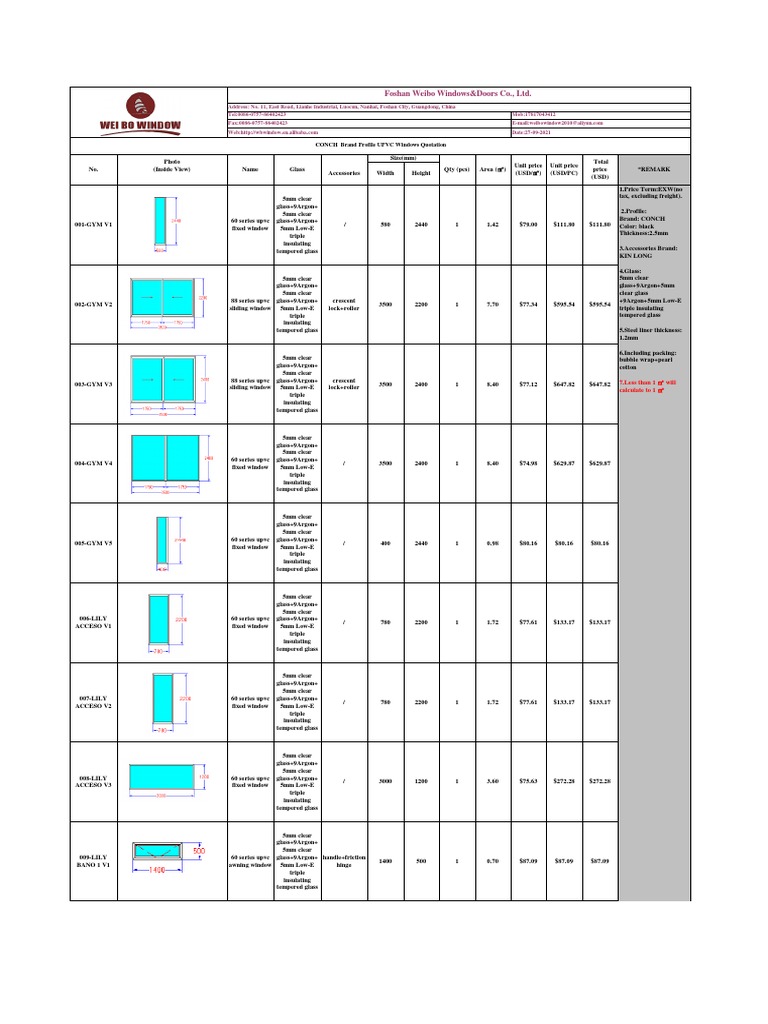 (Triple Glass) WEI BO UPVC Windows Quotation 27-09-2021 | PDF | Visual ...
