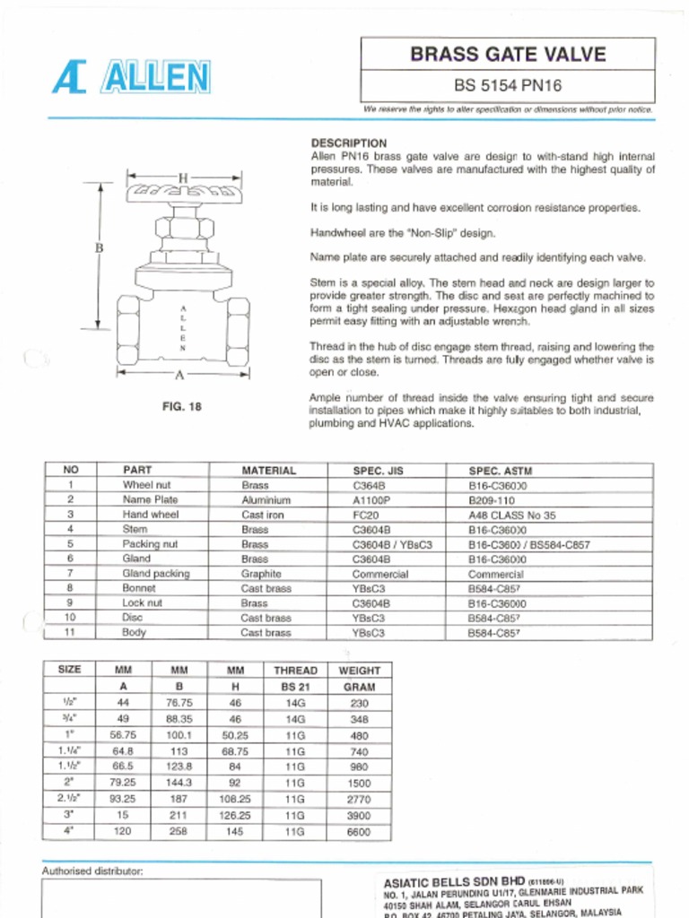 Allen Brass Gate Valve | PDF