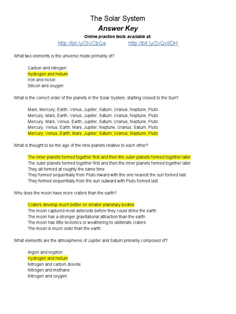 Solar System Q&A Answer Key | PDF | Planets | Solar System
