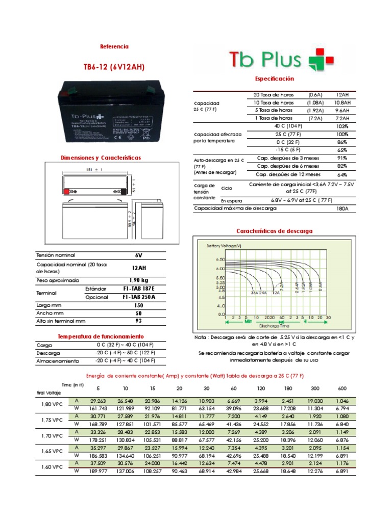 Ficha Tecn - TB Plus 6-12 (6V12AH) | PDF Ficha Tecn - TB Plus 6-12 (6V12AH) | PDF