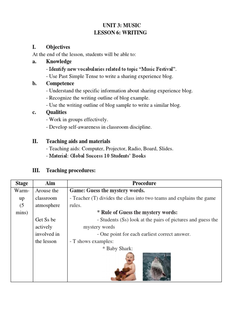 U3 Writing Lesson Plan | PDF | Teachers | Vocabulary