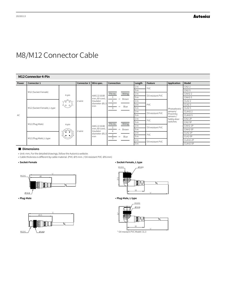 M8-M12 Connector Cable - EN - 20230113 - W | PDF
