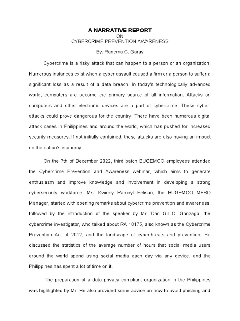Narrative Report - Cybercrime Preventionawareness | PDF