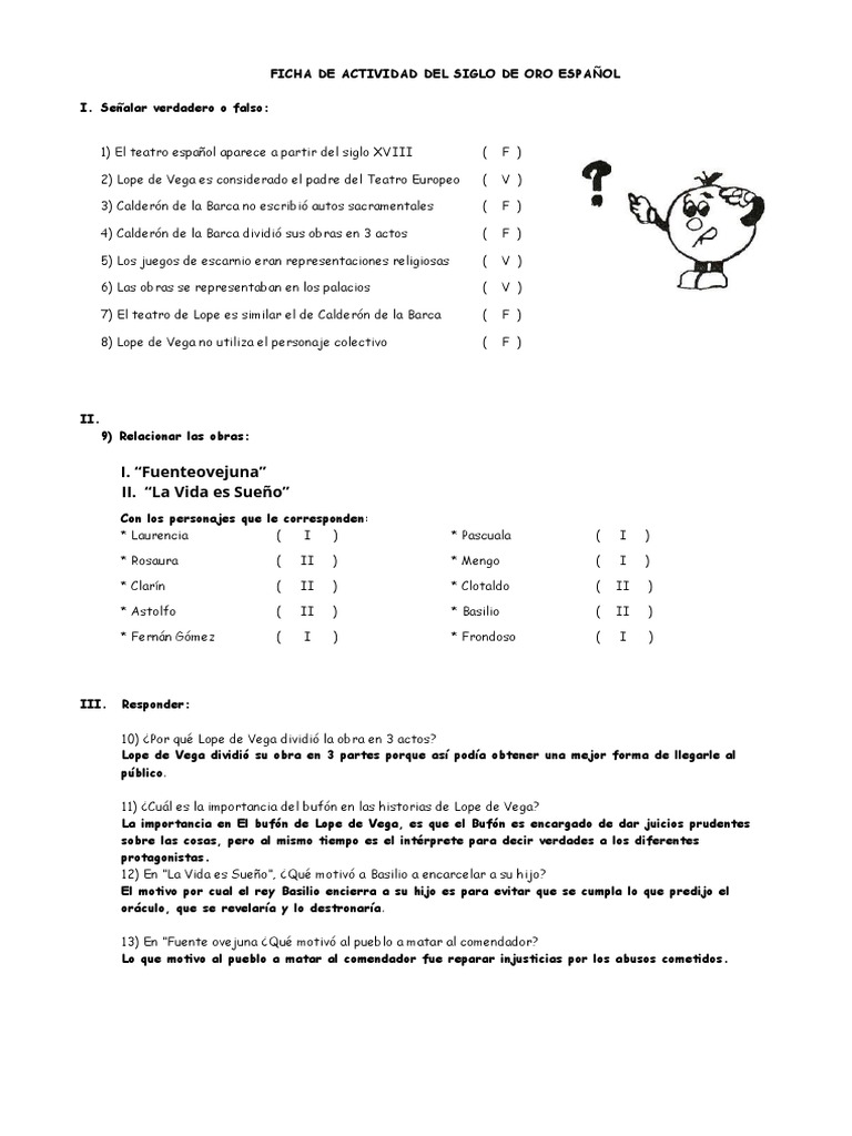 Literatura FICHA DE ACTIVIDAD DEL SIGLO DE ORO ESPAÑOL | PDF