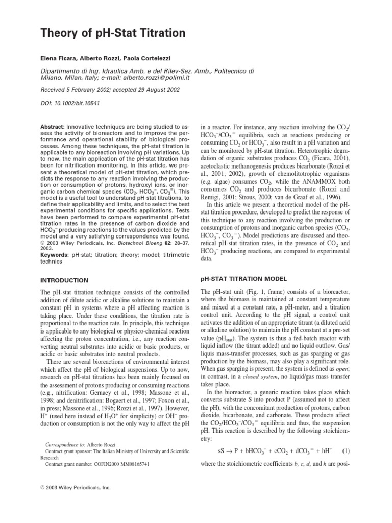 Paper 1. Theory of pH-Stat Titration | PDF | Carbon Dioxide | Titration