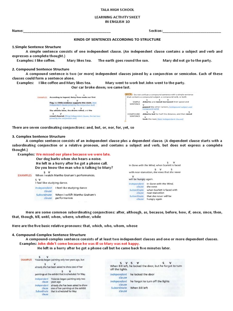Las Kinds of Sentences According To Structure | PDF | Grammar | Syntax
