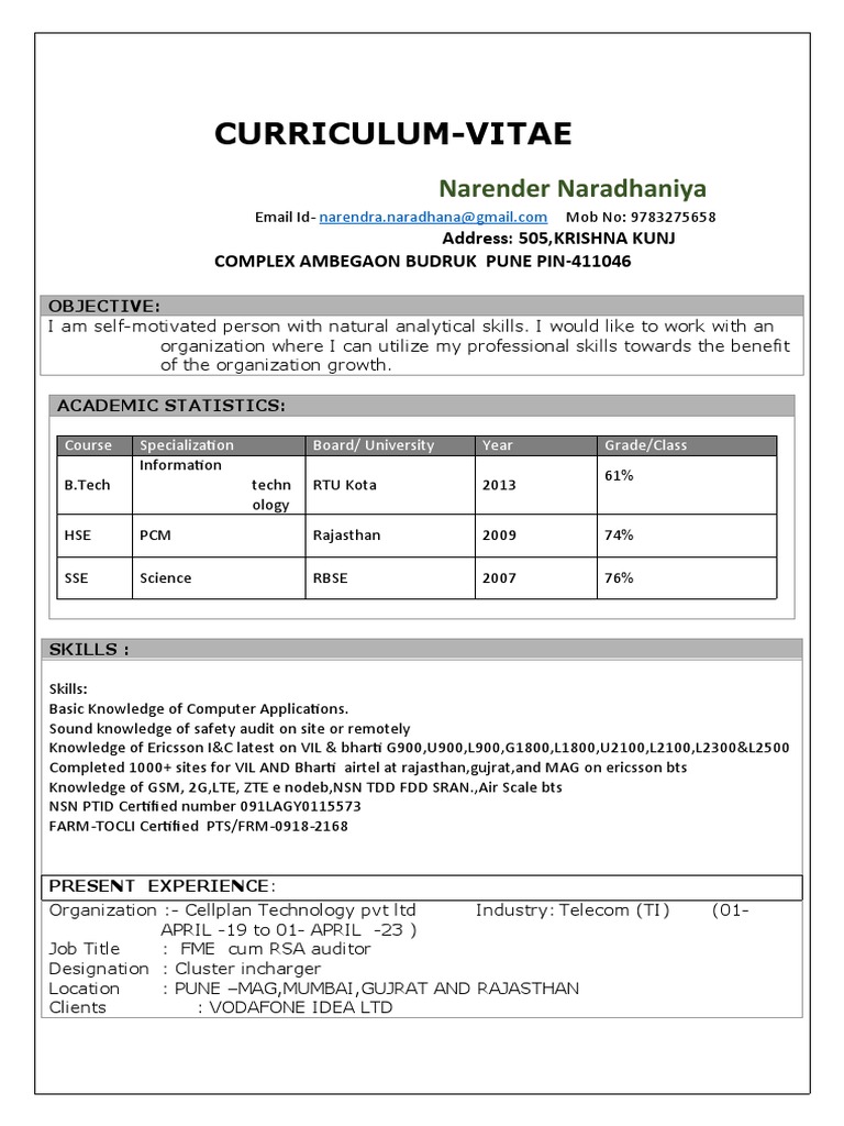 Narendra CV | PDF | Computing | Telecommunications