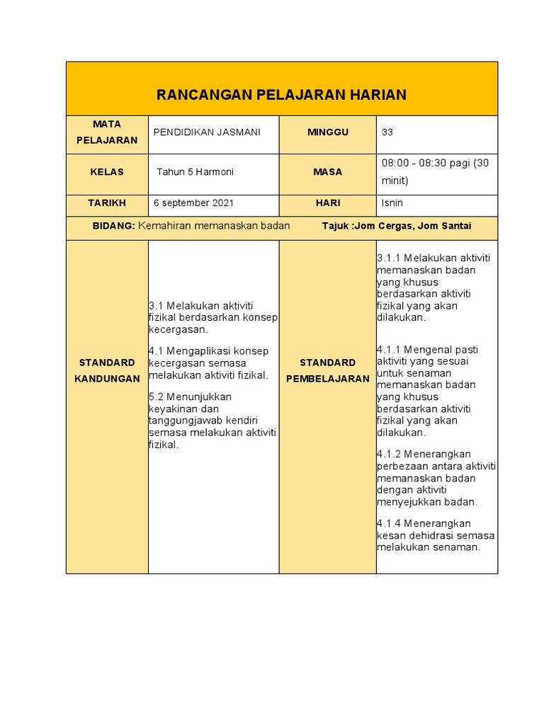RPH Tahun 4h PJ 6 September 2021 | PDF
