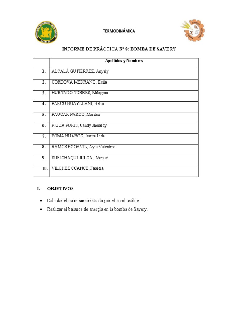 Informe 8 - Bomba de Savery | PDF