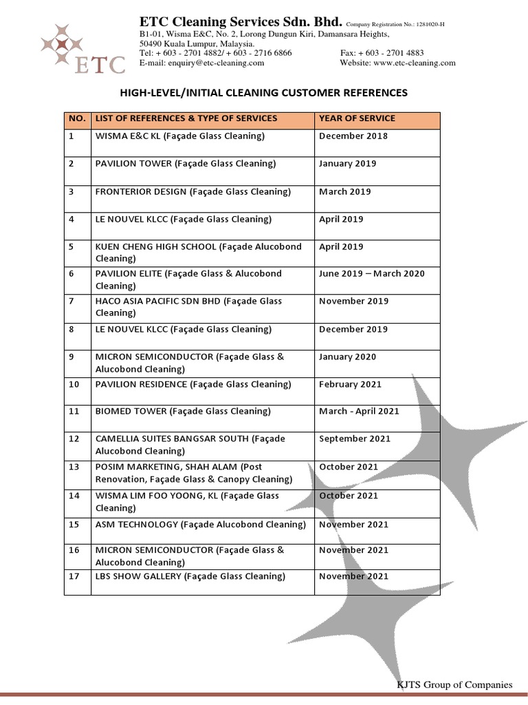 ETC HIGH-LEVEL & INITIAL CLEANING REFERENCES (Updated Sept 2022) | PDF