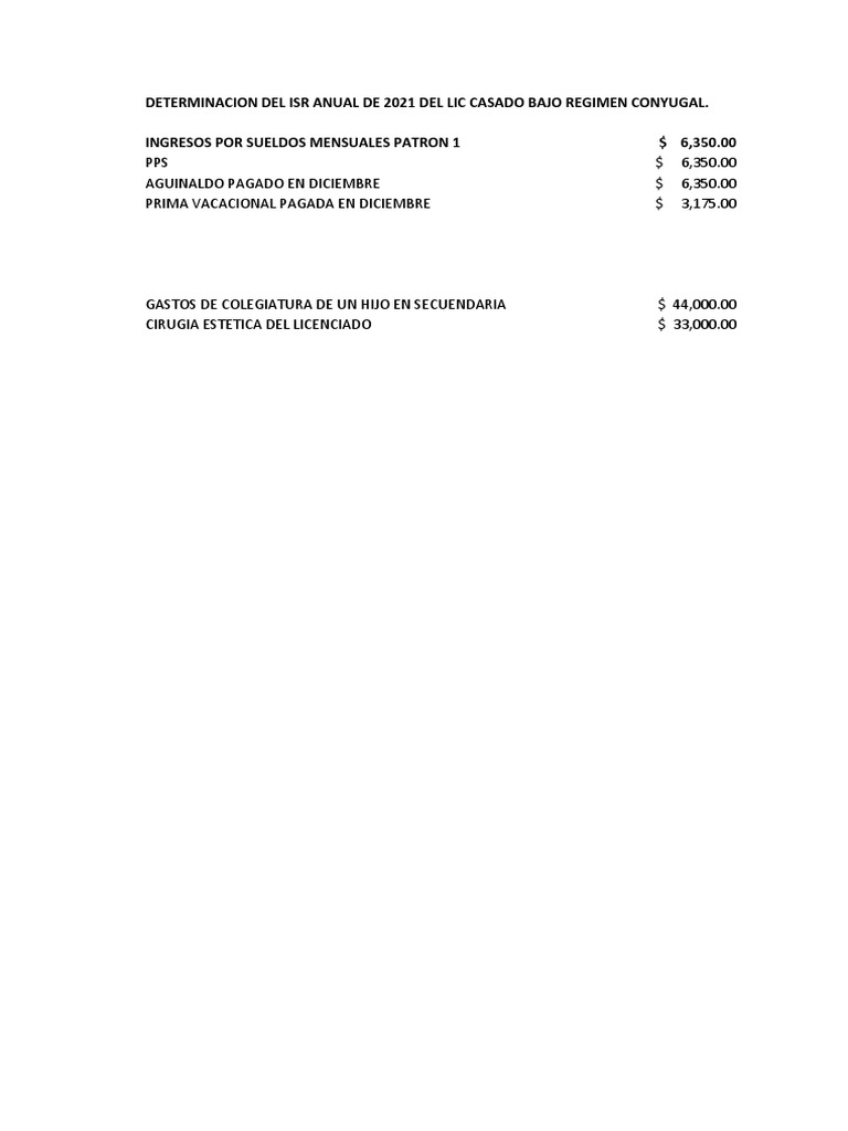 Ejercicio 1 Examen 1 | PDF | Impuesto sobre la renta | Salario