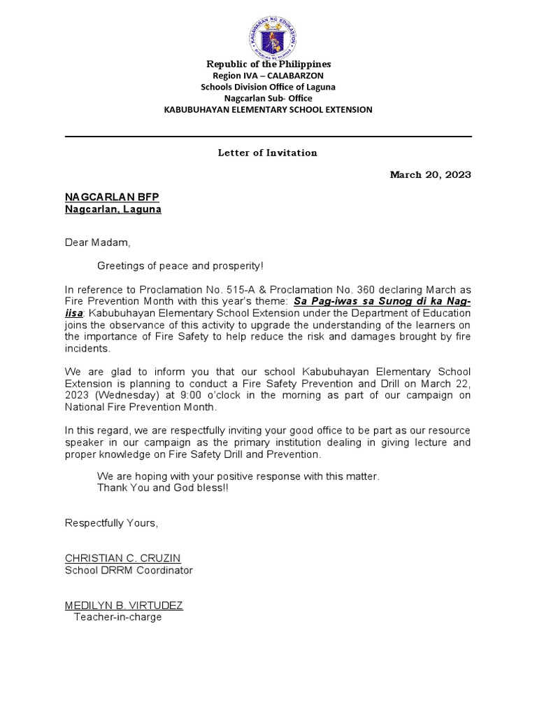Fire Safety Seminar Invitation Letter | PDF