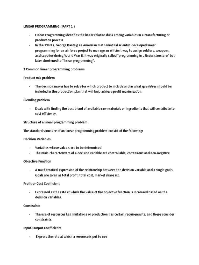 Linear Programming Part Pdf Linear Programming Mathematical Optimization