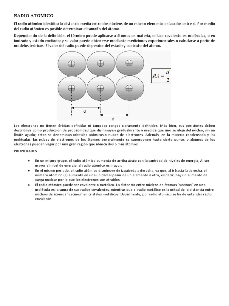 Radio Atómico e Iónico: Definición y Propiedades | PDF | Átomos | Ion