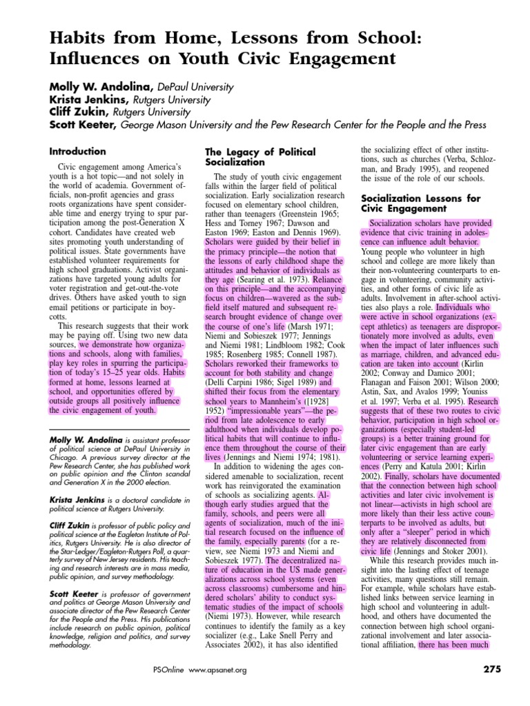 Andolina Et Al 2003 - Habits From Home, Lessons From School | PDF ...