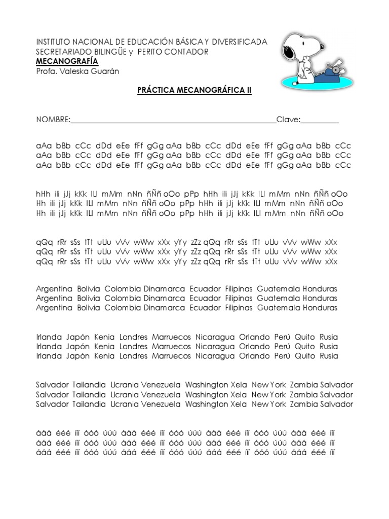 Ejercicio de mecanografía con diferentes tipos de caracteres | PDF