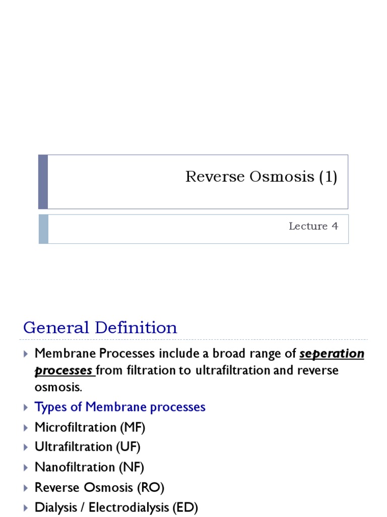 Water Treatment - Reverse Osmosis | PDF | Membrane | Osmosis